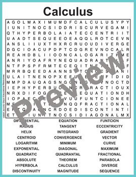 Calculus Word Search By Jennifer Olson Educational Resources TPT