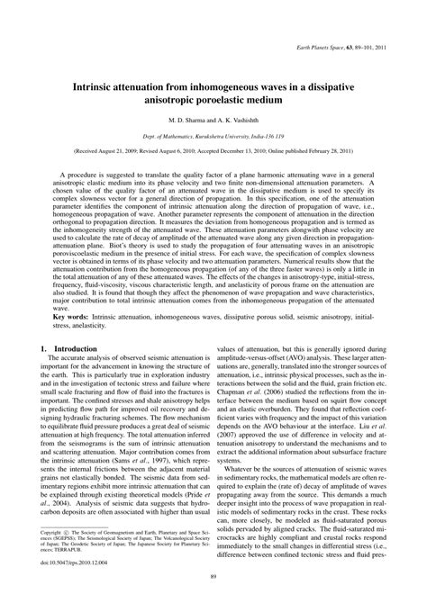 Pdf Intrinsic Attenuation From Inhomogeneous Waves In A Dissipative Anisotropic Poroelastic Medium