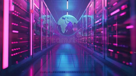 global network concept with hardware computer server data center and