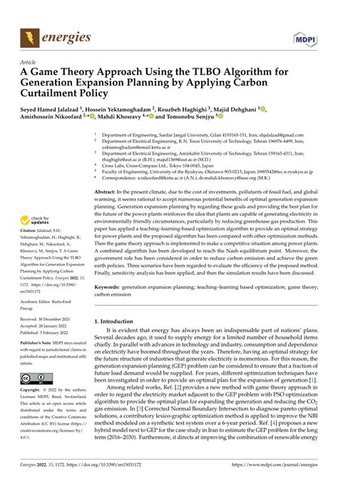 Pdf A Game Theory Approach Using The Tlbo Algorithm For Generation Expansion Planning By