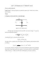 AC Response Of 1st Order RC Circuit Exploring Inputs Course Hero