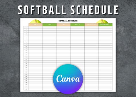 Softball Schedule Template Printable Softball Schedule Editable