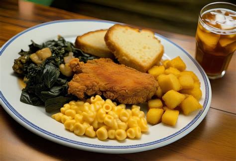 Premium Photo A Delicious Feast Of Fried Chicken Mac N Cheese Greens