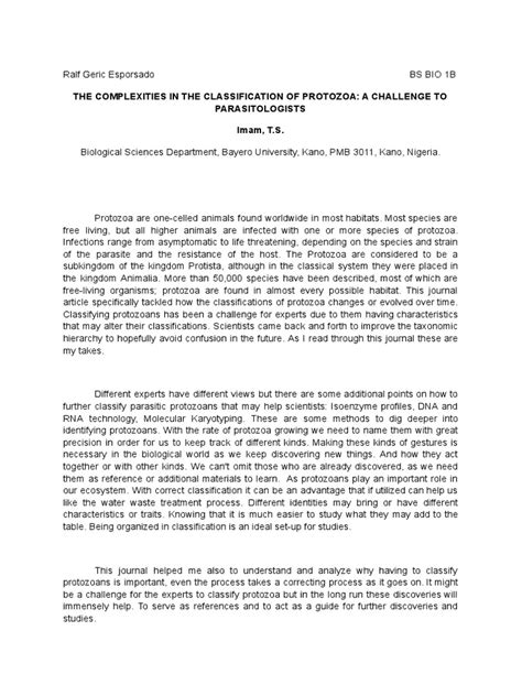 The Complexities In The Classification Of Protozoa A Challenge To