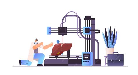 Premium Vector Researcher Prints Liver Model On 3d Bio Printer