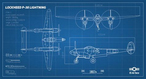 Lockheed P 38 Blueprint Aircraft Design Blueprints How To Plan