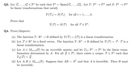 Solved Q3 Let V1 … Vk∈fn Be Such That Fn Span{v1 … Vk} Let