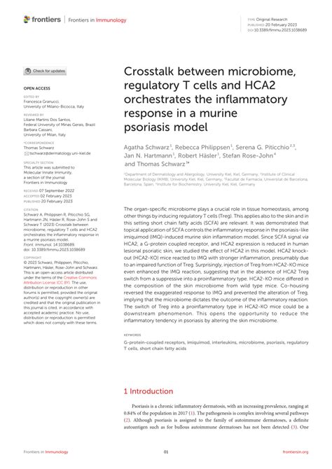 Pdf Crosstalk Between Microbiome Regulatory T Cells And Hca2 Orchestrates The Inflammatory