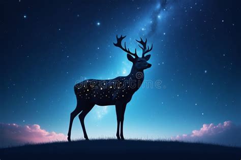 Deer Standing Under The Starsgenerative Ai Stock Illustration