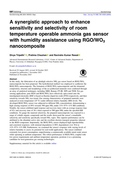 A Synergistic Approach To Enhance Sensitivity And Selectivity Of Room Temperature Operable