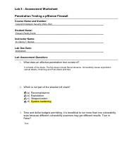 Lab 5 Worksheet Telecommunication Pdf Lab 5 Assessment Worksheet Penetration Testing A