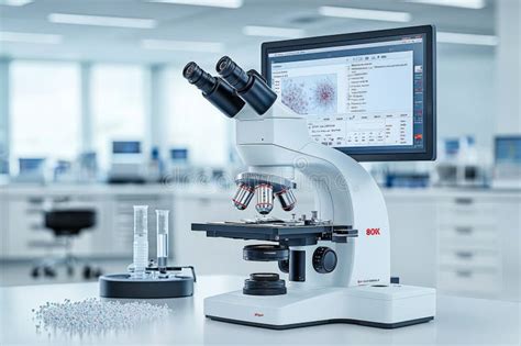 A Modern Laboratory Equipped With A High Tech Microscope Displays Detailed Microscopic Samples