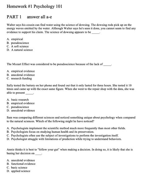 Solved Homework Psychology PART Answer All A E Chegg Com