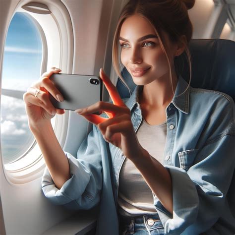 Premium Photo Excited Female Passenger Traveler Taking Pictures With