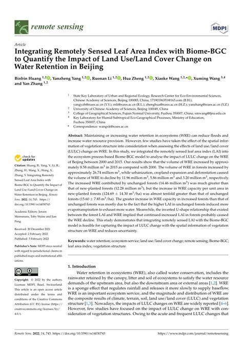 pdf integrating remotely sensed leaf area index with biome bgc to quantify the impact of land