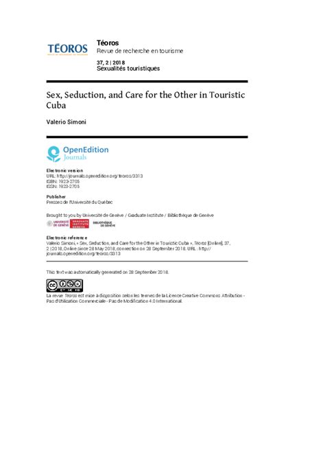 Pdf Sex Seduction And Care For The Other In Touristic Cuba