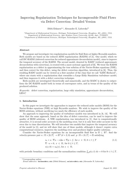 Pdf Improving Regularization Techniques For Incompressible Fluid Flows Via Defect Correction