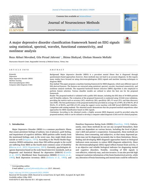 Pdf A Major Depressive Disorder Classification Framework Based On Eeg Signals Using