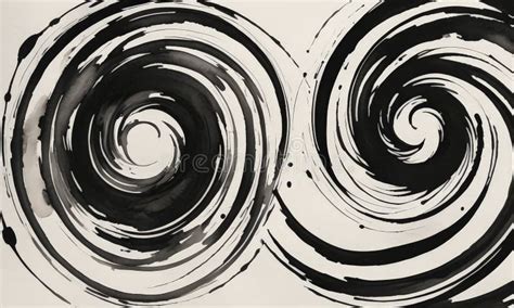 two black and white spiral patterns overlap creating sense depth and movement stock