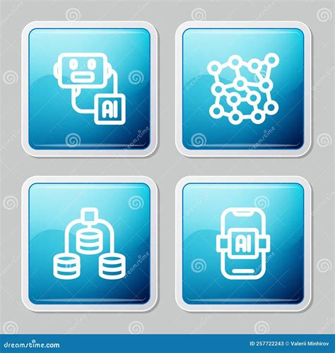 Set Line Artificial Intelligence Robot Neural Network Server Data And AI Icon Vector Stock