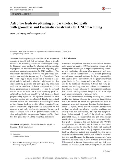 Adaptive Feedrate Planning On Parametric Tool Path With Geometric And Kinematic Constraints For