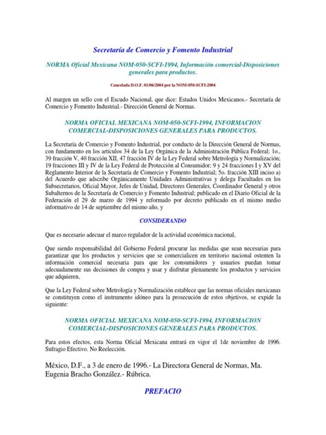 Nom 050 Scfi 1994 Pdf Los Consumidores México