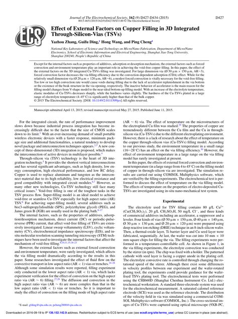 Pdf Effect Of External Factors On Copper Filling In 3d Integrated Through Silicon Vias Tsvs