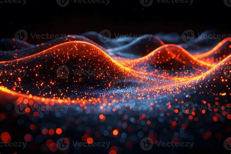 Dynamic Flow Of Glowing Particles In Abstract Waveform For Digital Art