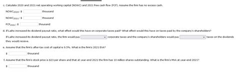 Solved C Calculate And Net Operating Working Chegg Com
