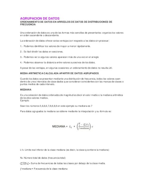 Doc Agrupacion De Datos Ordenamiento De Datos En Arreglos De Datos De Distribuciones De Frecuencia
