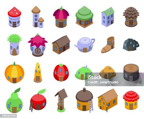 그놈 집 아이콘은 아이소 메트릭 벡터를 설정합니다 숲 버섯 0명에 대한 스톡 벡터 아트 및 기타 이미지 0명 3차원 형태 그놈 Istock
