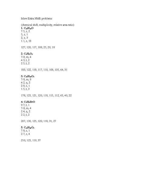 Nmr Practice Problems Chm 3006 More Extra Nmr Problems Chemical