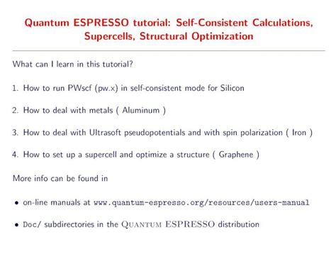Pdf Quantum Espresso Tutorial Self Consistent Calculations Indico