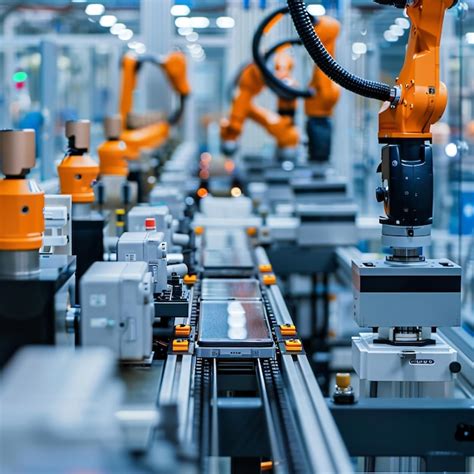 Modern Automated Factory With Robotic Arms On Assembly Line Premium Ai Generated Image