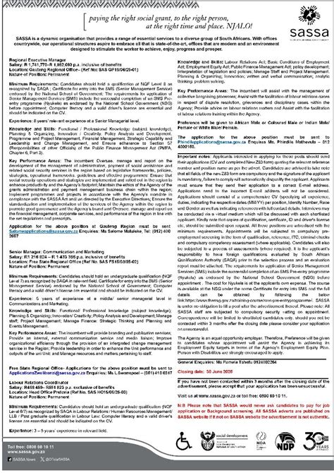 Sassa 📢we Are Hiring Check Out The Latest Vacancies From Sassa 👇 Click Here To View The