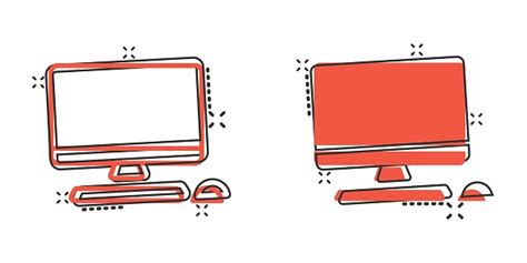 만화 스타일의 개인 용 컴퓨터 격리 된 배경에 데스크톱 Pc 만화 벡터 일러스트레이션 모니터 디스플레이 스플래시 효과 기호 비즈니스 개념 건강관리와 의술에 대한 스톡 벡터