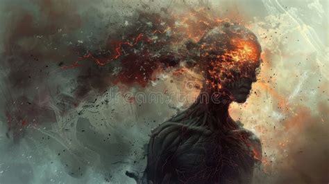 abstract human figure with dissolving features stock illustration