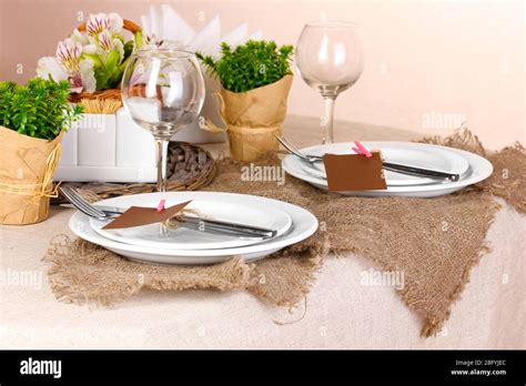 Rustic Table Setting Stock Photo Alamy
