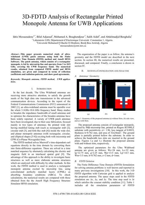 Pdf 3d Fdtd Analysis Of Rectangular Printed Monopole Antenna For Uwb Applications