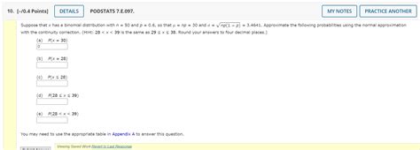 solved with the continuity correction hint