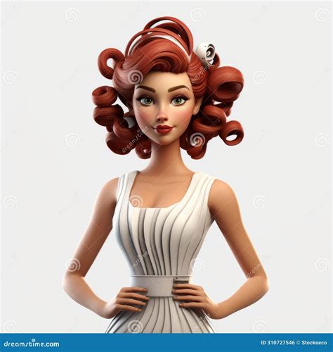 3d Cartoon Female Character With Pin Curls Hairstyle On White Background Stock Illustration