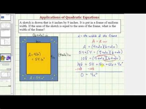 Ex Quadratic Equation App Find The Width Of A Frame Factoring YouTube