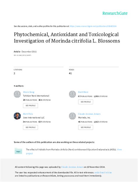 Pdf Phytochemical Antioxidant And Toxicological Investigation Of