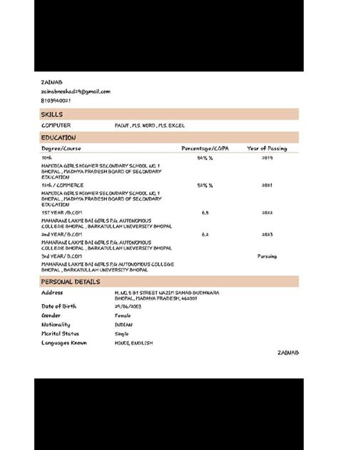 Resume Zainab Pdf