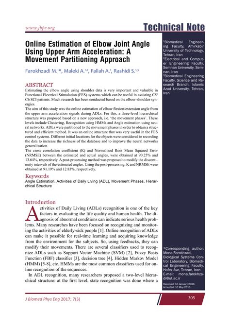 Pdf Online Estimation Of Elbow Joint Angle Using Upper Arm Acceleration A Movement