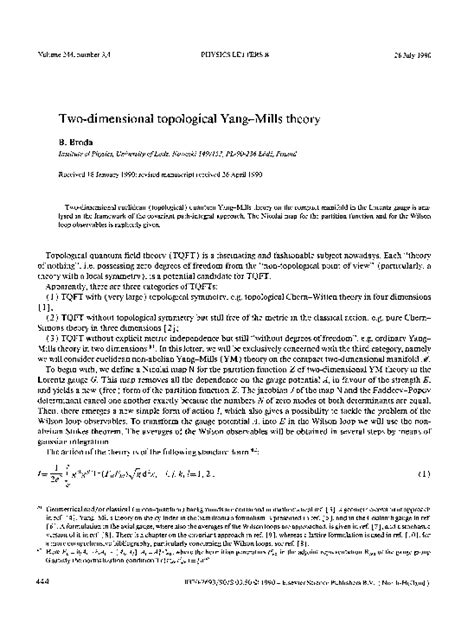 Pdf Two Dimensional Topological Yang Mills Theory