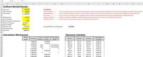 Ms Excel Worksheet To Learn Lease Rental Calculation