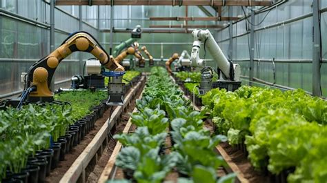 Premium Photo Automated Greenhouse Robots Tending To Vegetables
