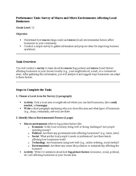 PT FOR Macro AND Micro Notes Performance Task Survey Of Macro And Micro Environments