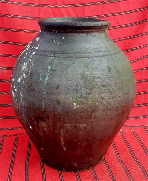 Vas 9 De 9 Litri Din Lut Negru De Marginea Pentru Ulei Ceramica Veche